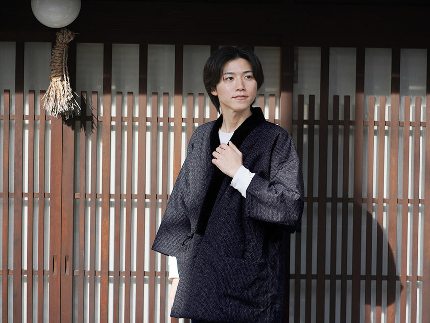 宮田織物 四つ紐はんてん 久留米織 日本製 【 半纏 どてら ちゃんちゃんこ 部屋着 ルームウェア 冬 久留米 中わた 綿 綿100% 前合わせ メンズ レディース 冬 男性 女性 紺 赤 ...